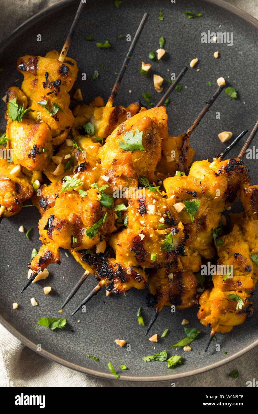 Homemade Thai Chicken Satay with Peanut Sauce Stock Photo - Alamy