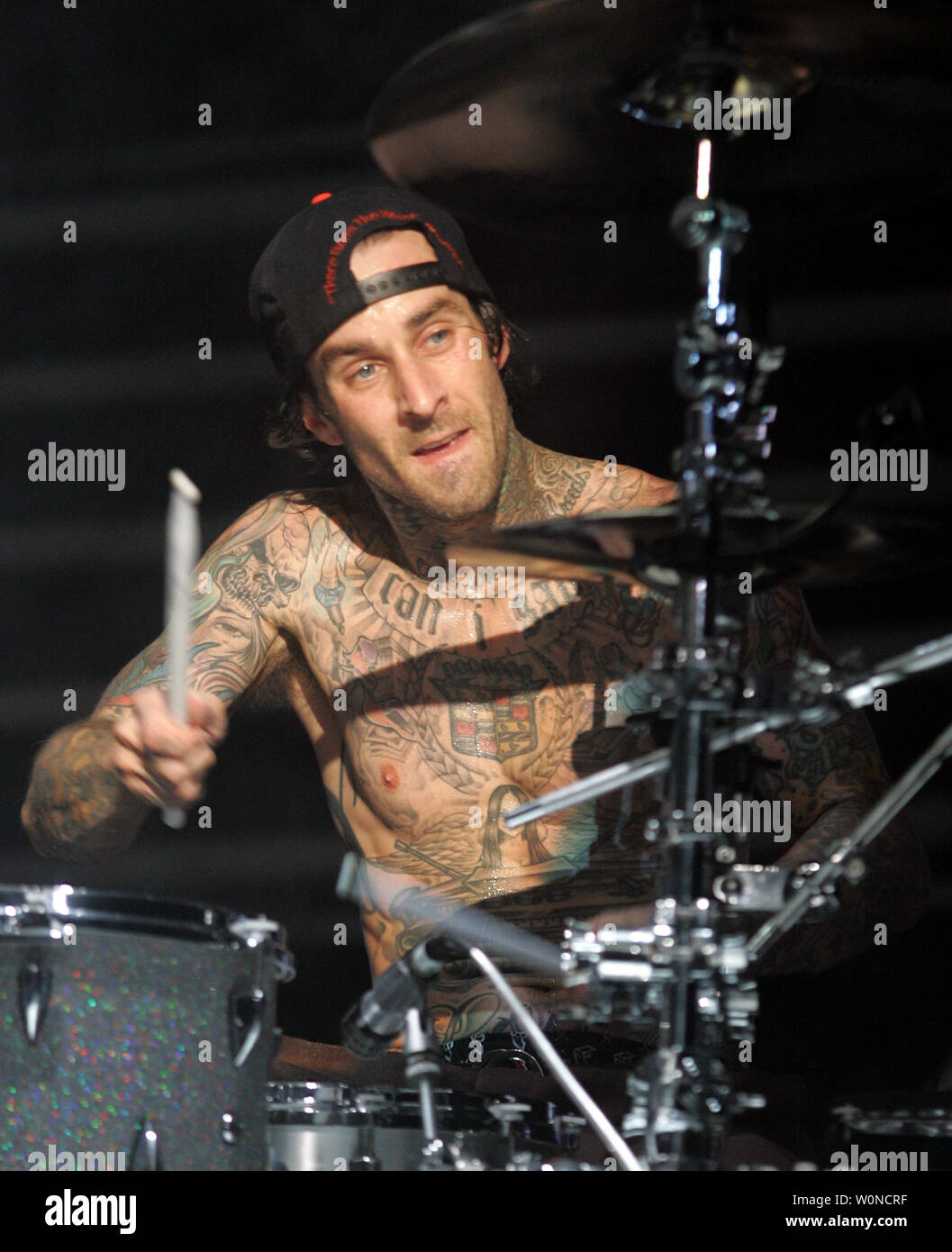 Travis Barker with Blink 182 performs in concert at the Cruzan ...