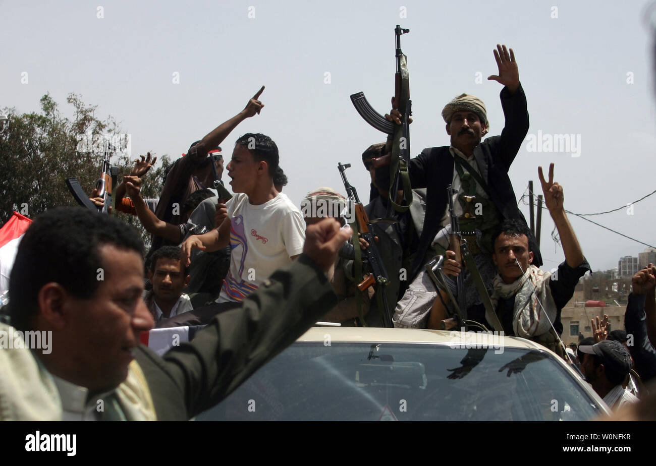 Tribesmen celebrate in Yemen's second-largest city Taez (Taiz), a ...