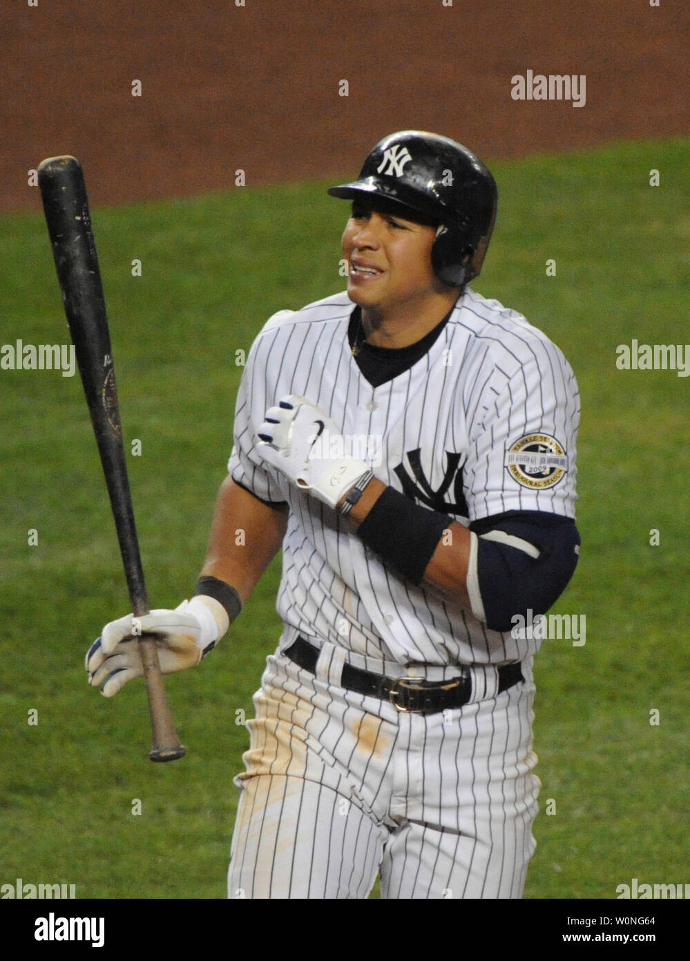 New York Yankees Alex Rodriguez is hit by a pitch during the fifth ...