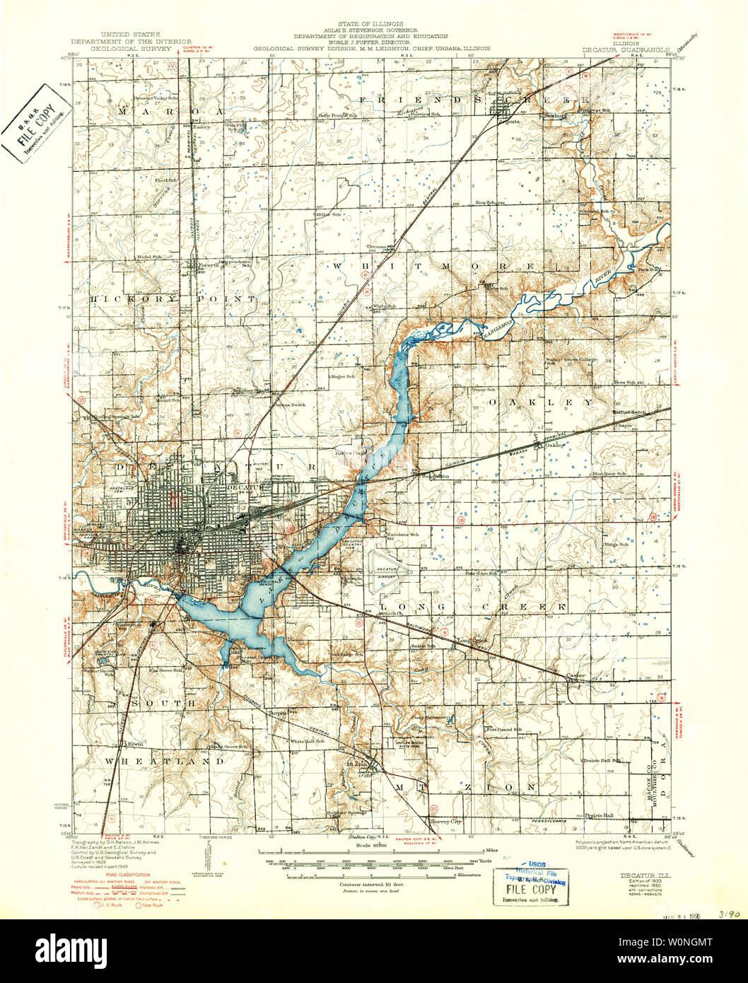 USGS TOPO Map Illinois IL Decatur 309380 1933 62500 Restoration Stock ...