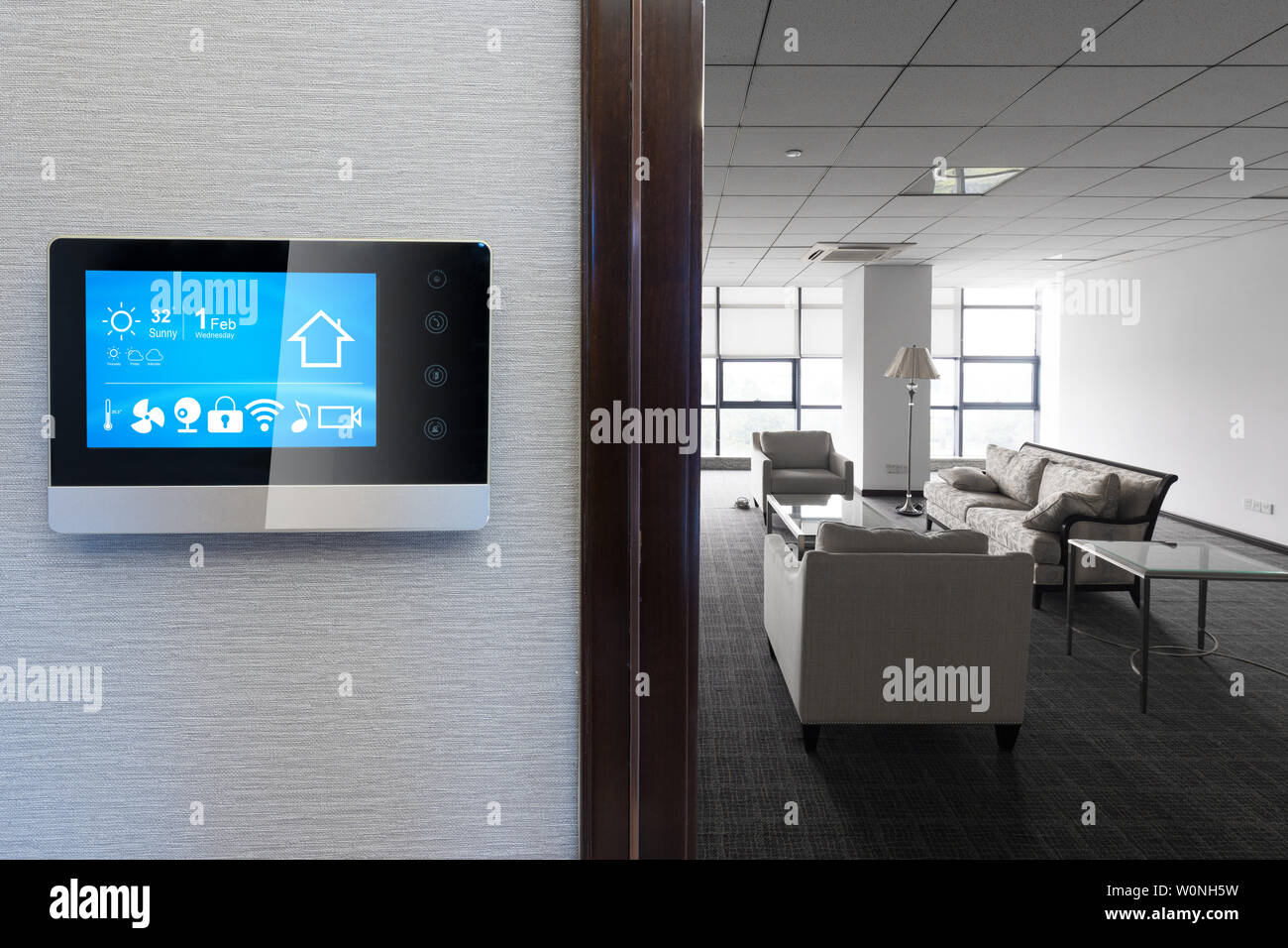 smart screen with smart home with modern living room Stock Photo - Alamy