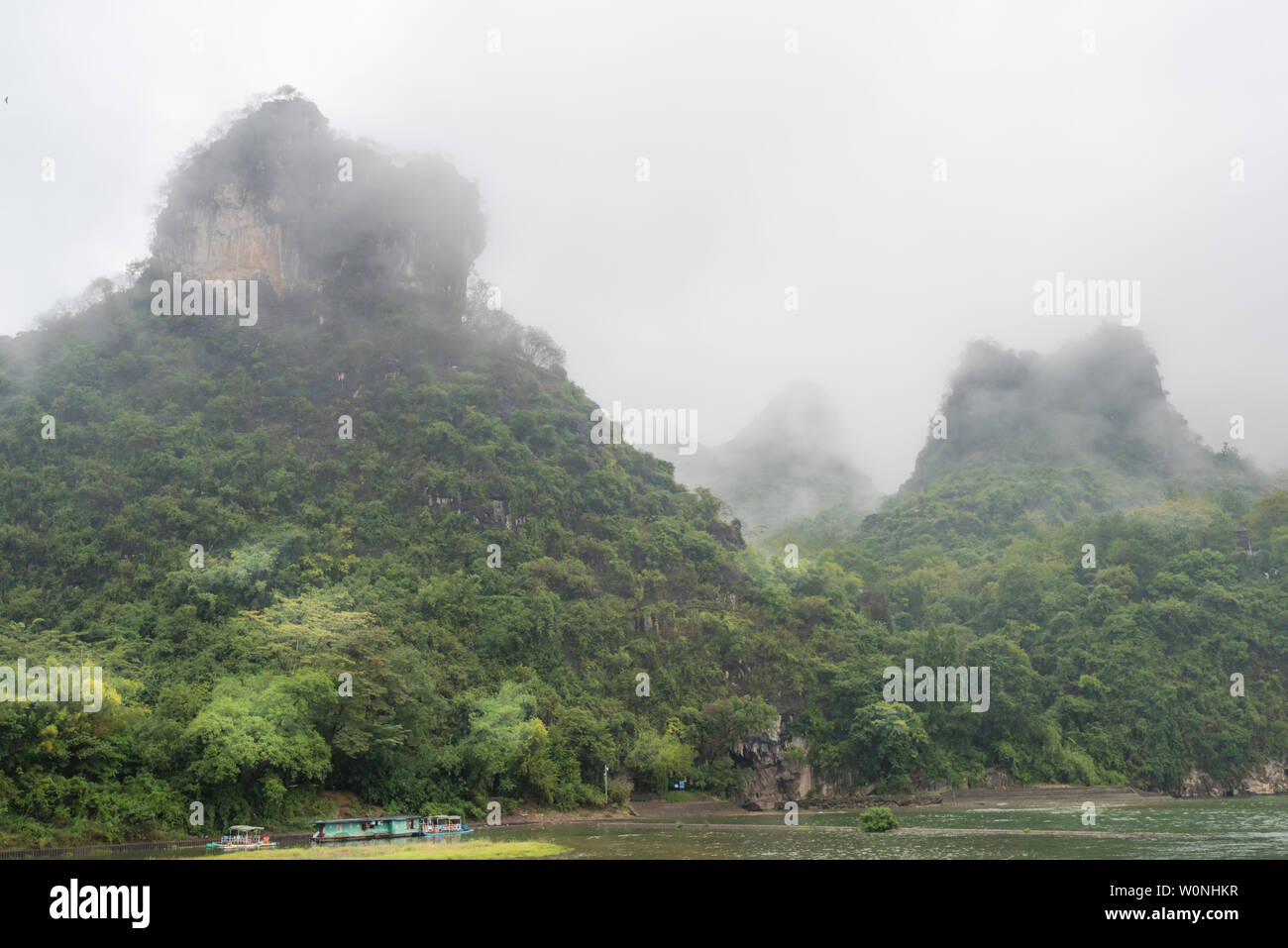 Landscape of the Li River in Guilin, China in the smoke and rain Stock ...