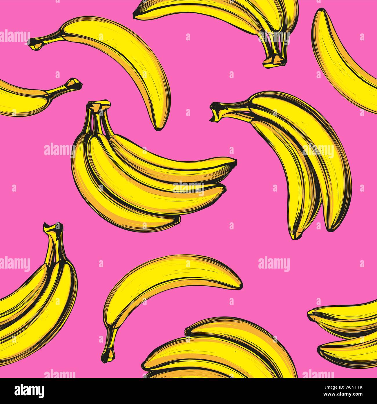 Bananas fruit seamless texture, Wallpaper, background hand drawn vector illustration sketch ...