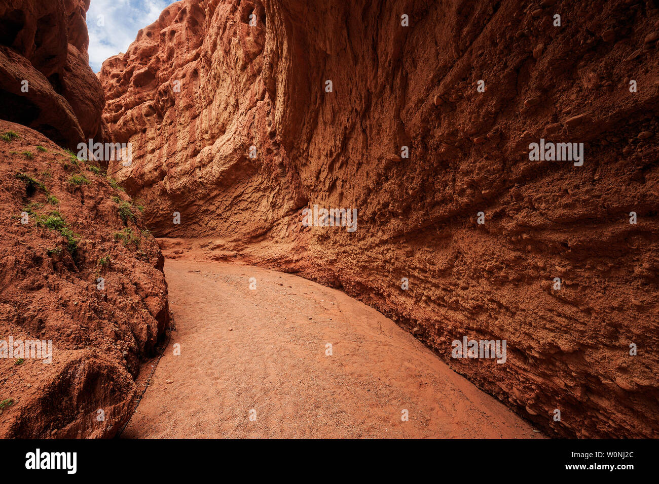 road with some grass in a valley of red sandstone Stock Photo - Alamy