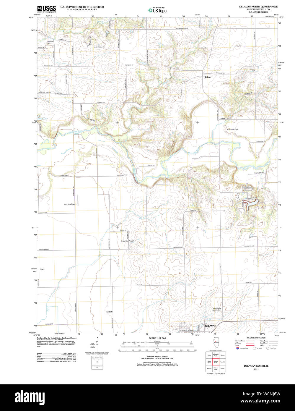 USGS TOPO Map Illinois IL Delavan North 20120822 TM Restoration Stock ...