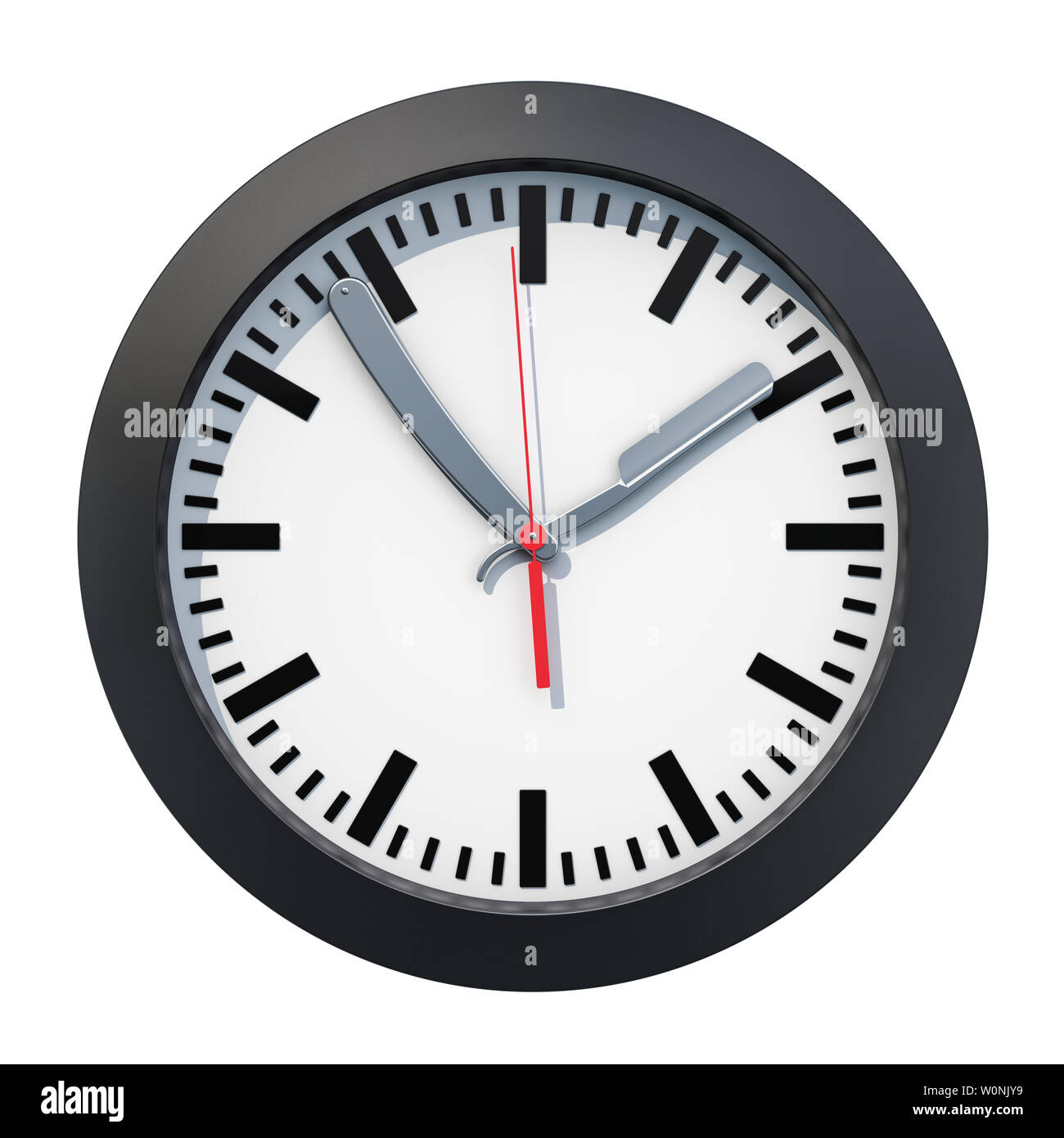 Clock face with straight razor. Barbershop Time concept. 3D rendering ...