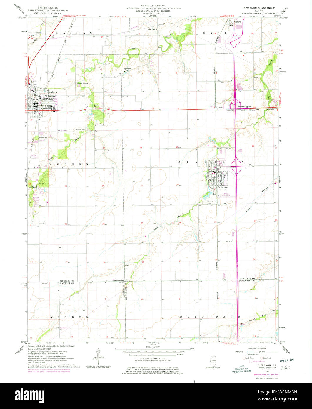 USGS TOPO Map Illinois IL Divernon 307431 1965 24000 Restoration Stock ...
