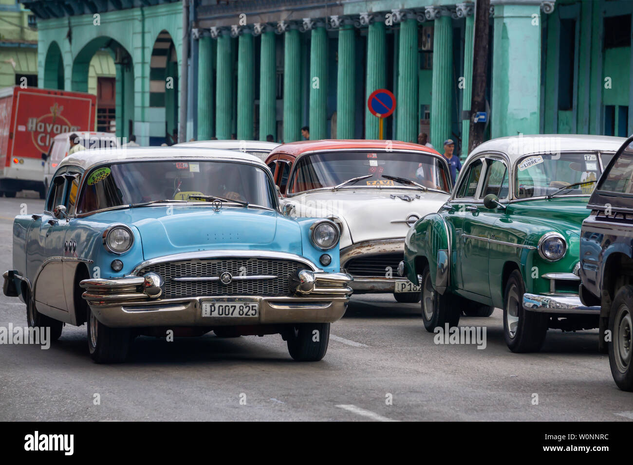 Havana, Cuba - May 16, 2019: Classic Old Taxi Car in the street during ...