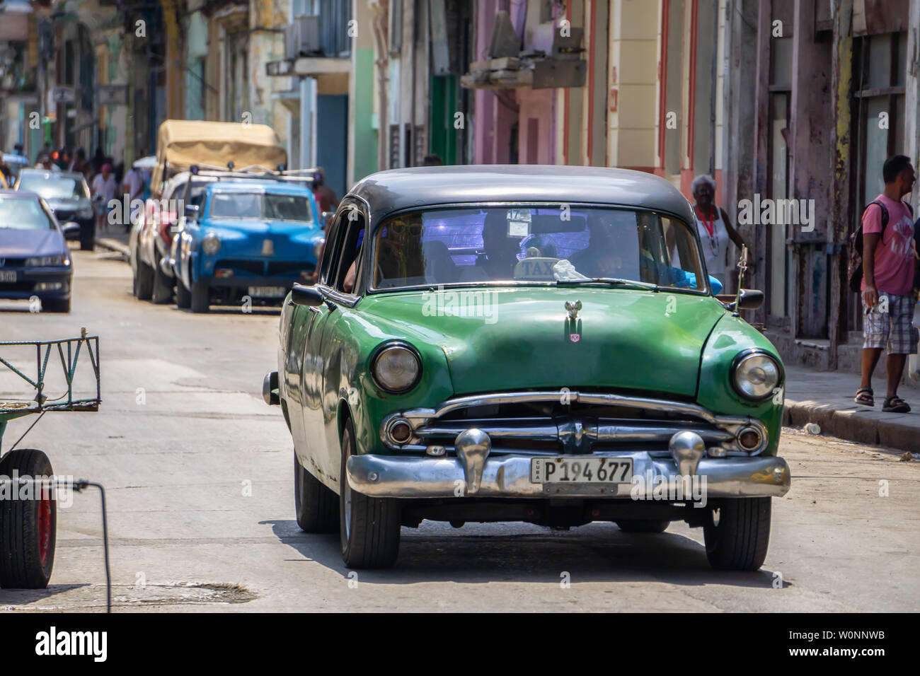 Havana, Cuba - May 16, 2019: Classic Old Taxi Car in the street during ...