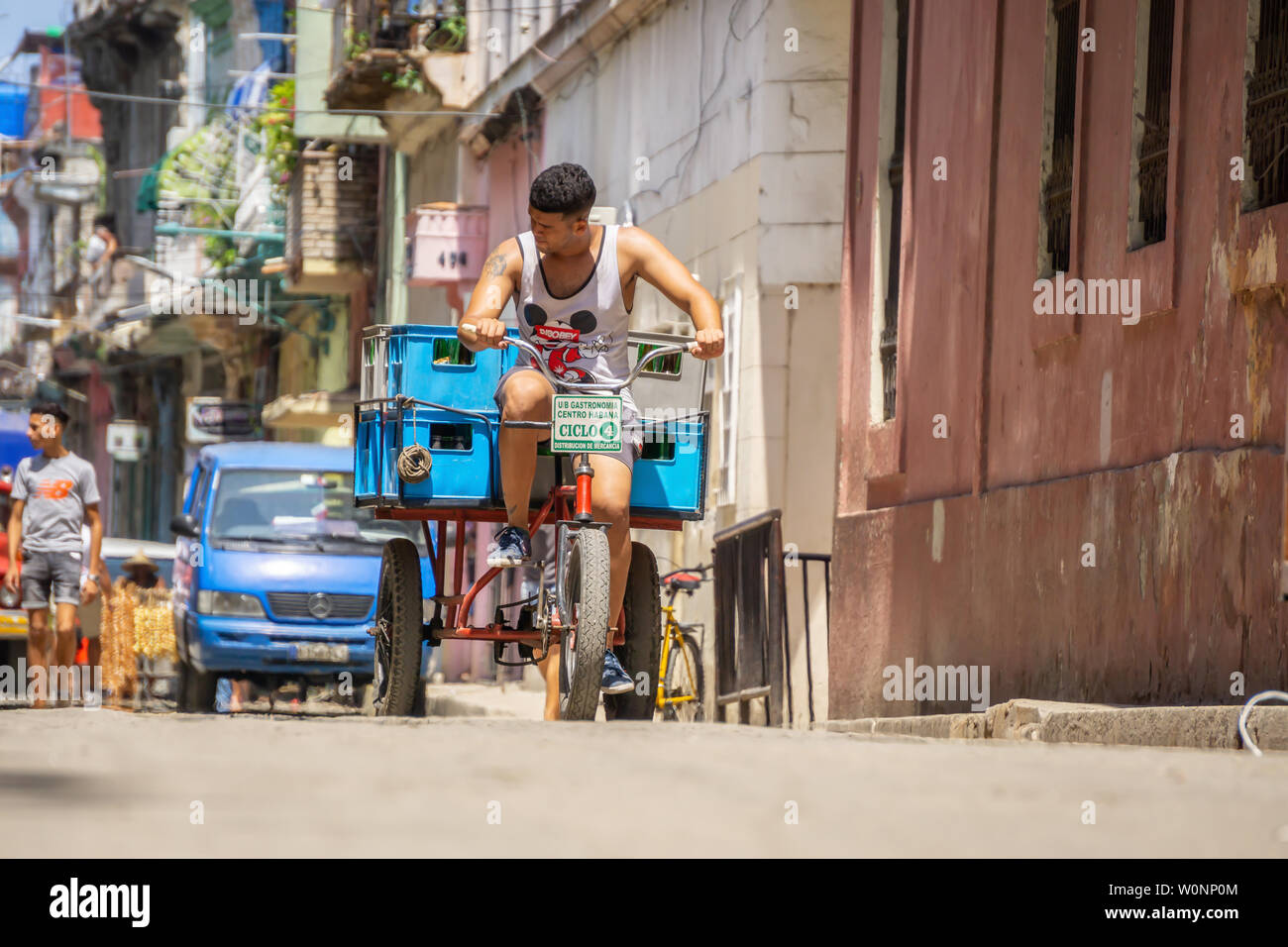 Havana, Cuba - May 16, 2019: Bicycle Taxi Driver in the street of Old ...