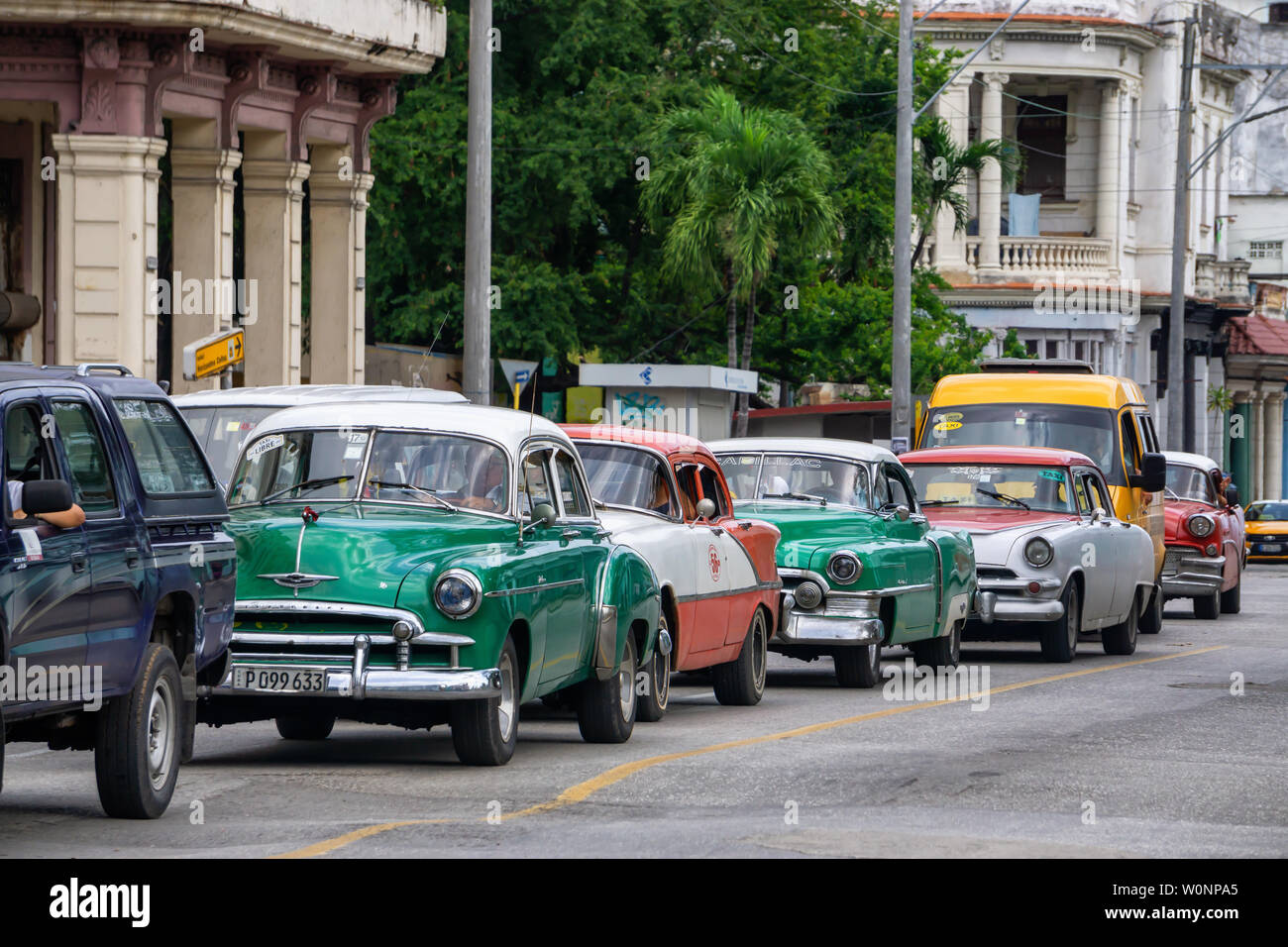 Havana, Cuba - May 16, 2019: Classic Old Taxi Car in the street during ...