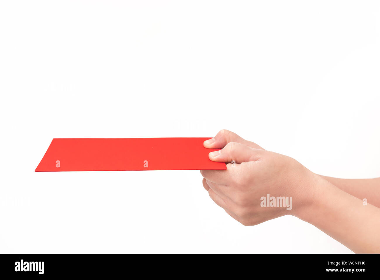 Hands holding invitation close-up on white background Stock Photo - Alamy