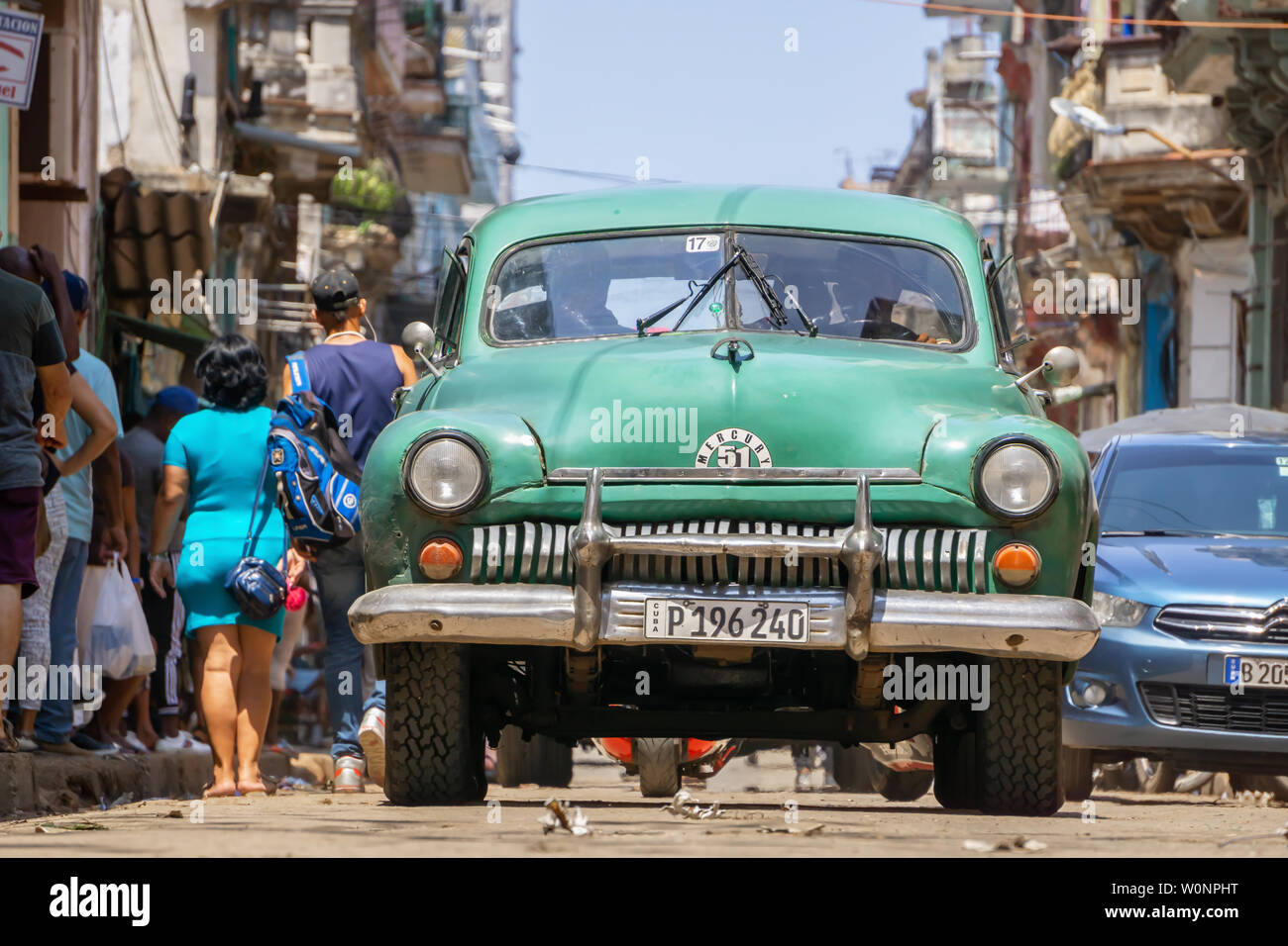 Havana, Cuba - May 16, 2019: Classic Old Taxi Car in the street during ...