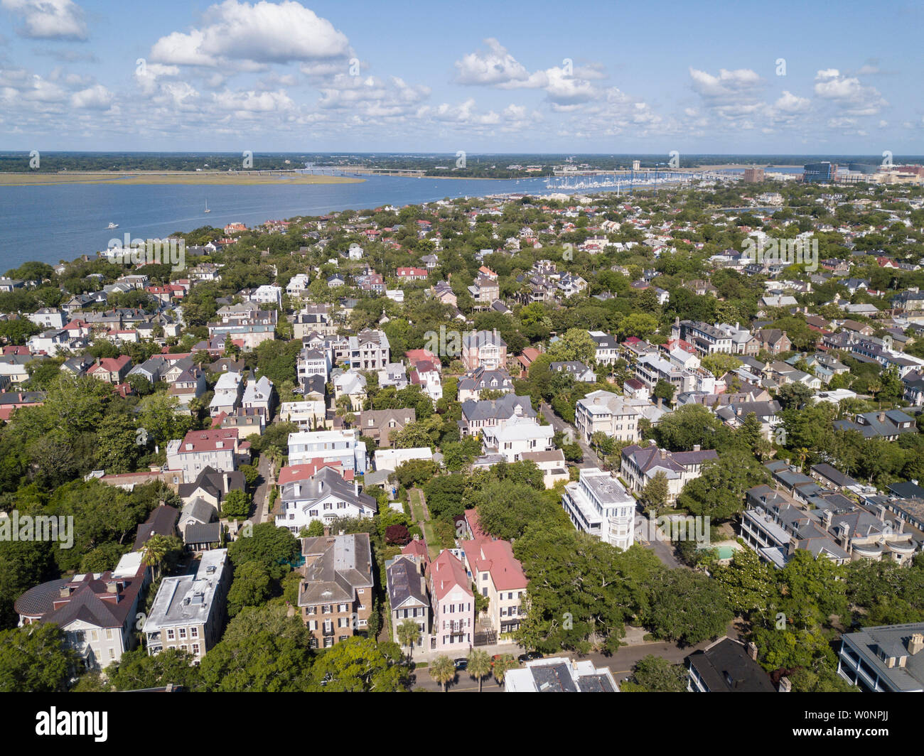 Aerial view of historic district of downtown Charleston, South Carolina ...