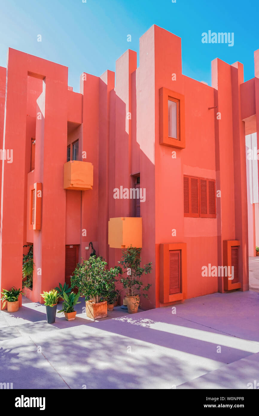 La Muralla Roja building, Red Wall building in Calpe, Spain Stock Photo ...