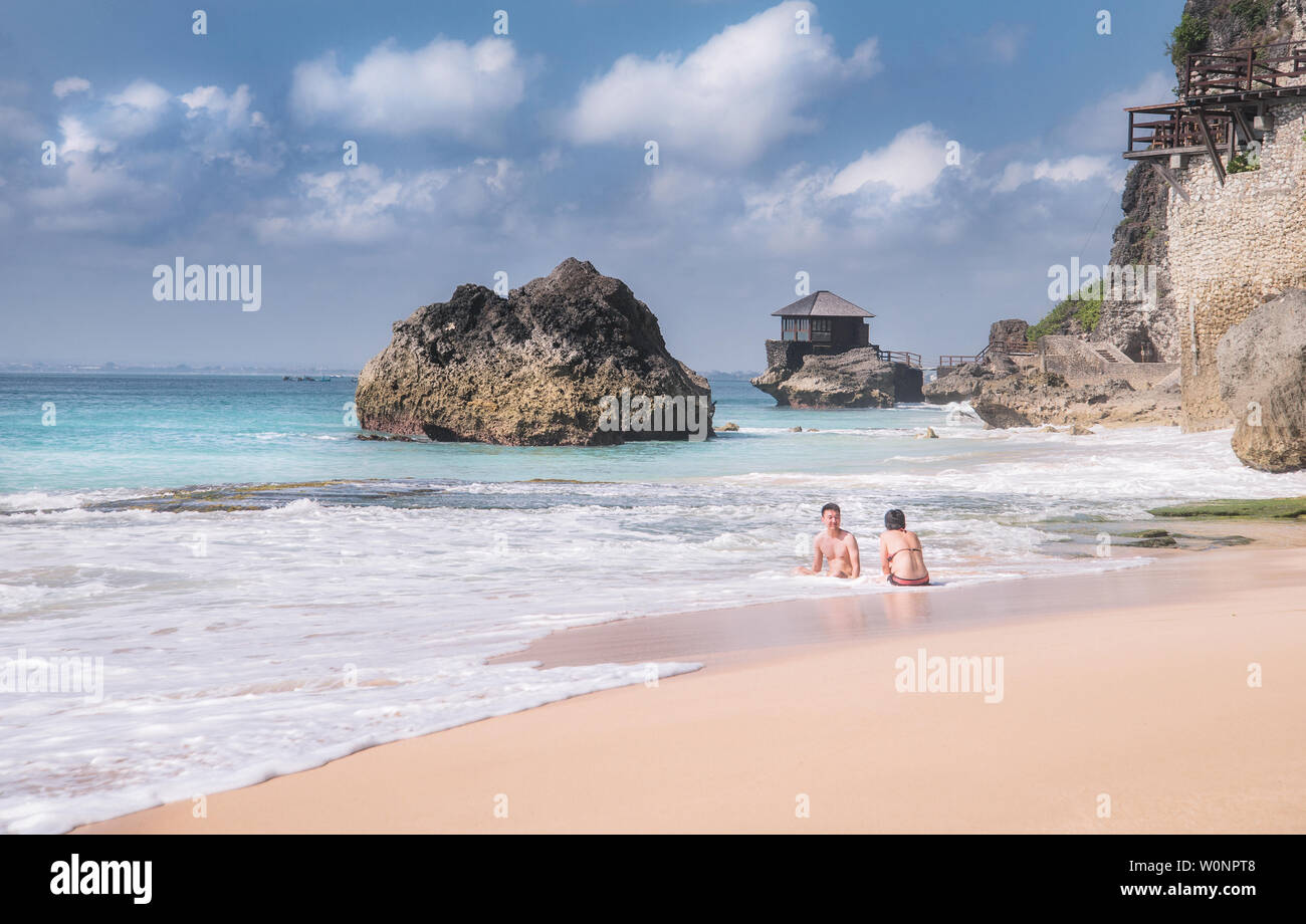 Bali blue sky and white clouds under the indian ocean edge resort hotel ...