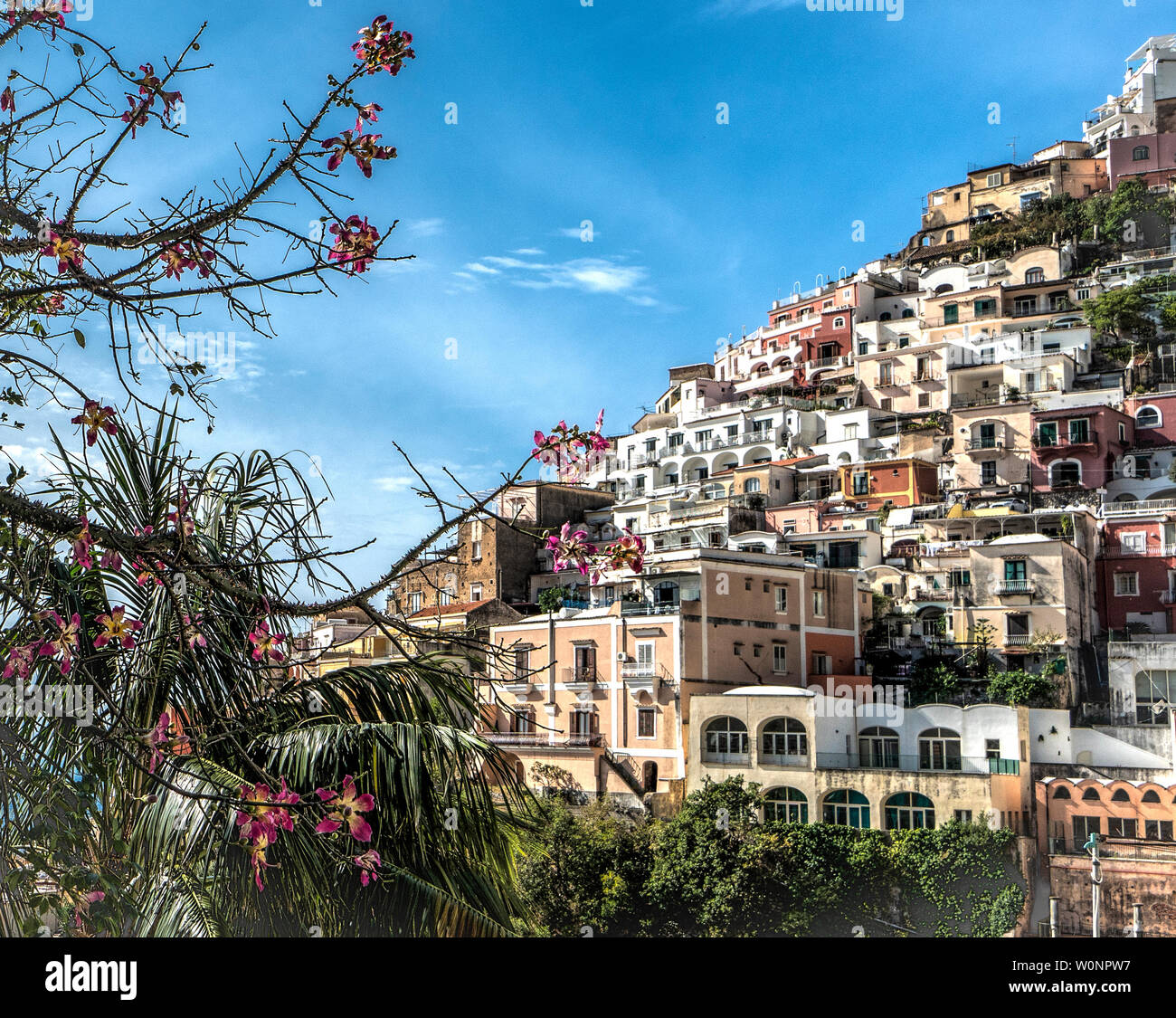 Positano, on the Amalfi coast - a view of the interesting houses packed ...