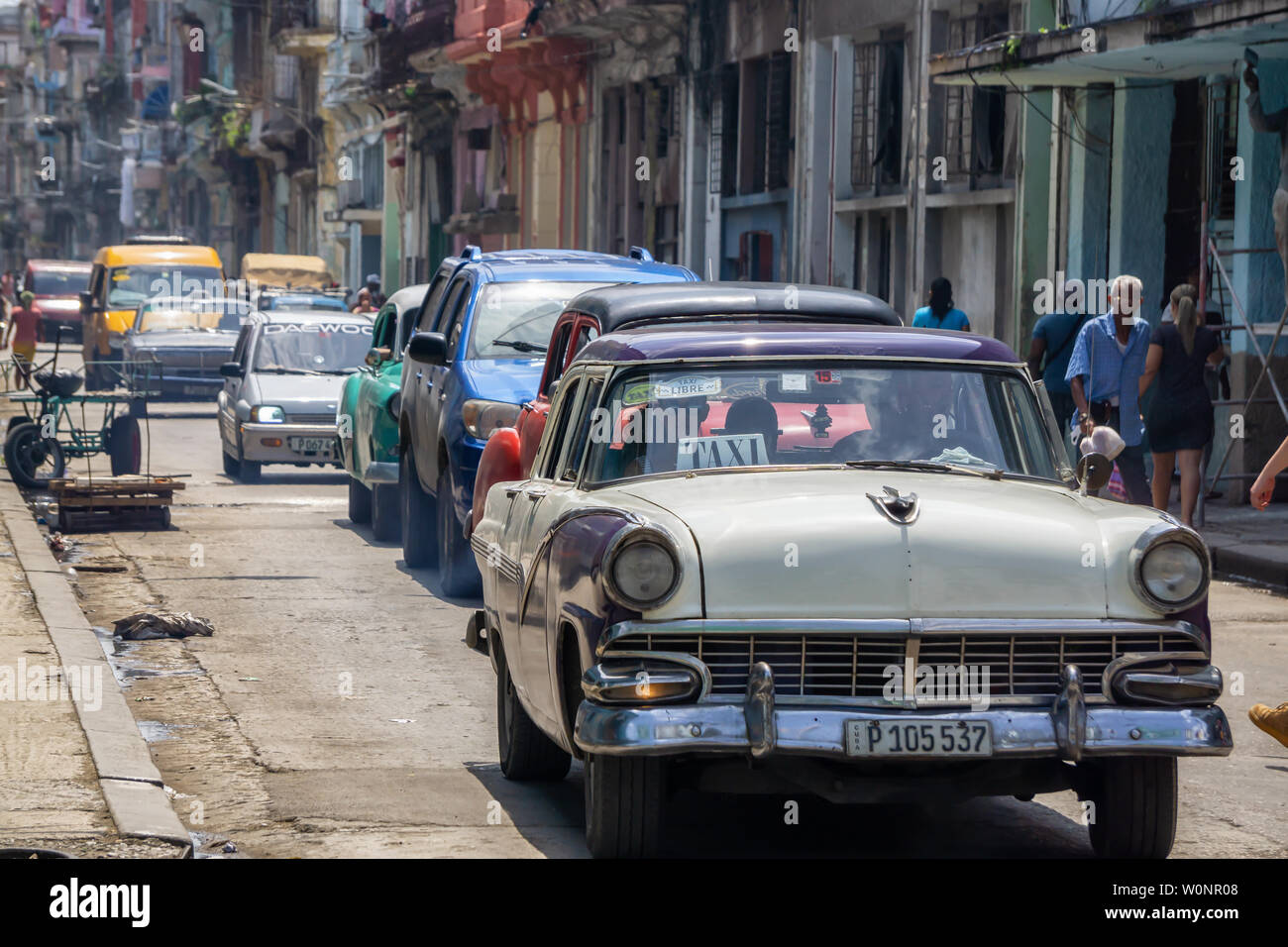 Havana, Cuba - May 16, 2019: Classic Old Taxi Car in the street during ...