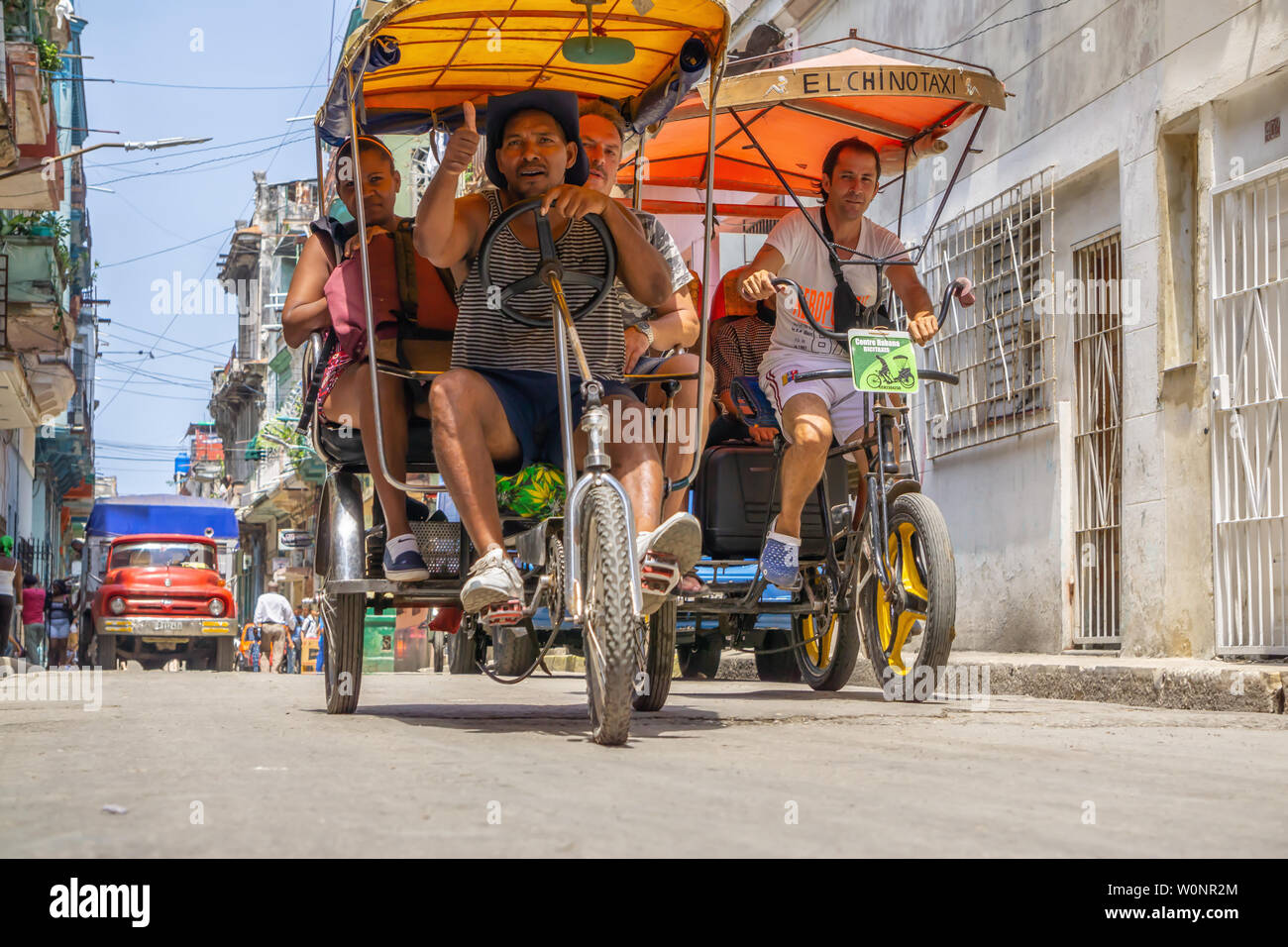 Havana, Cuba - May 16, 2019: Bicycle Taxi Driver in the street of Old ...