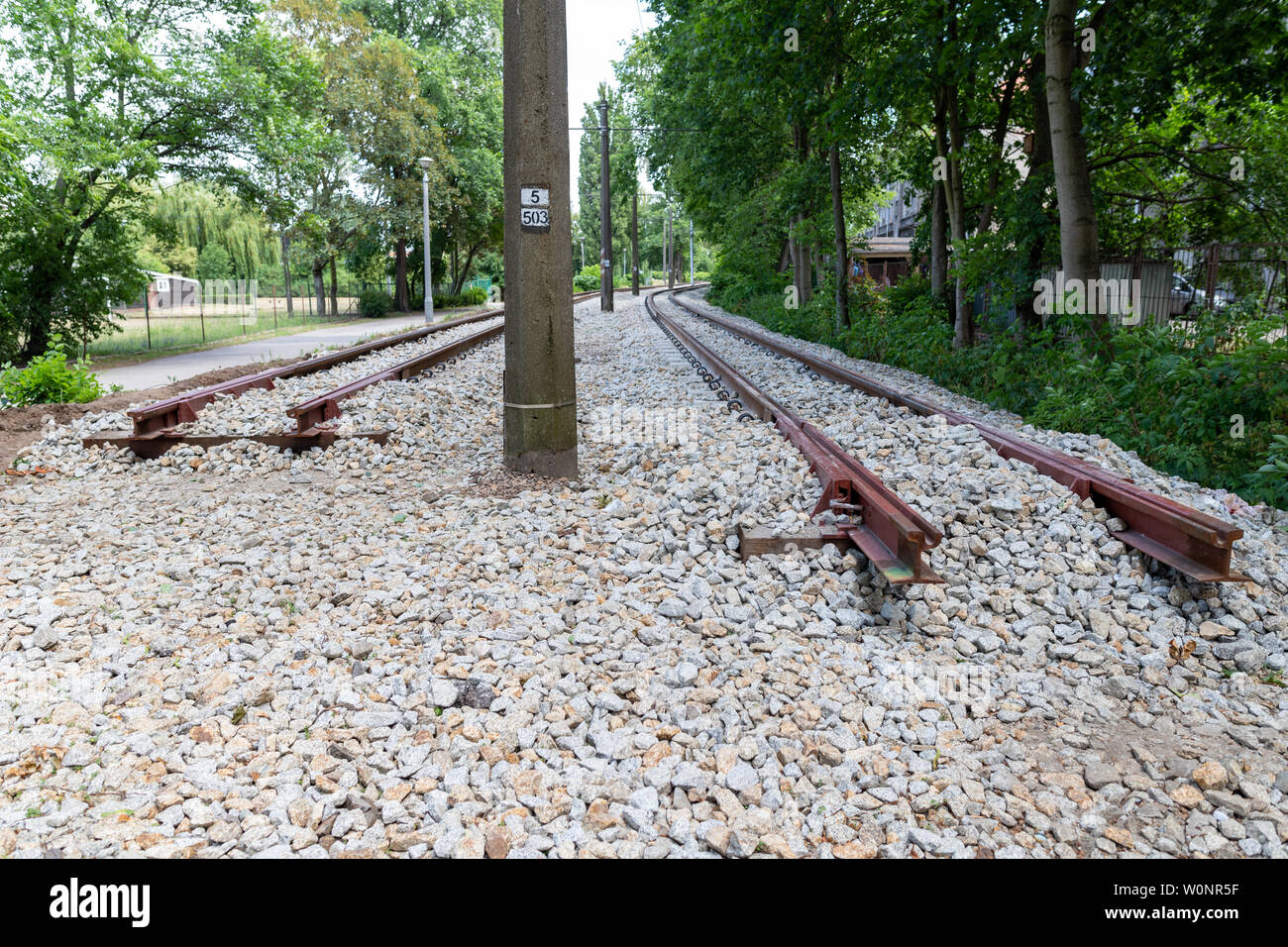 Construction of new tram tracks in urban infrastructure. The beginning ...