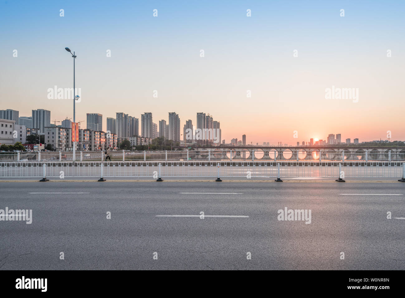 Cross-River Bridge Road under the sunset in Fushun, China in Autumn ...