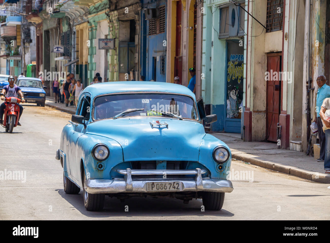 Havana, Cuba - May 16, 2019: Classic Old Taxi Car in the street during ...