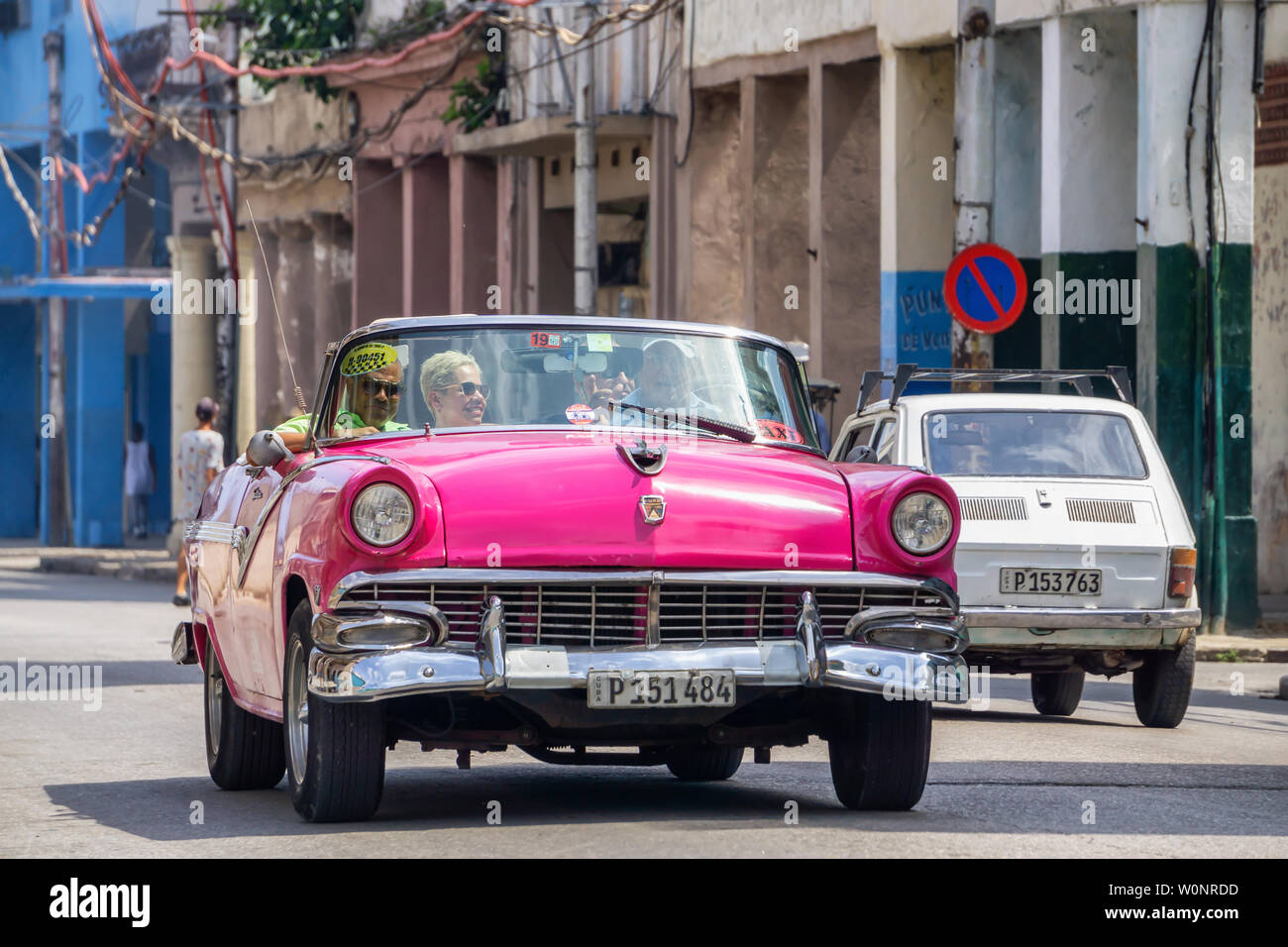 Havana, Cuba - May 16, 2019: Classic Old Taxi Car in the street during ...