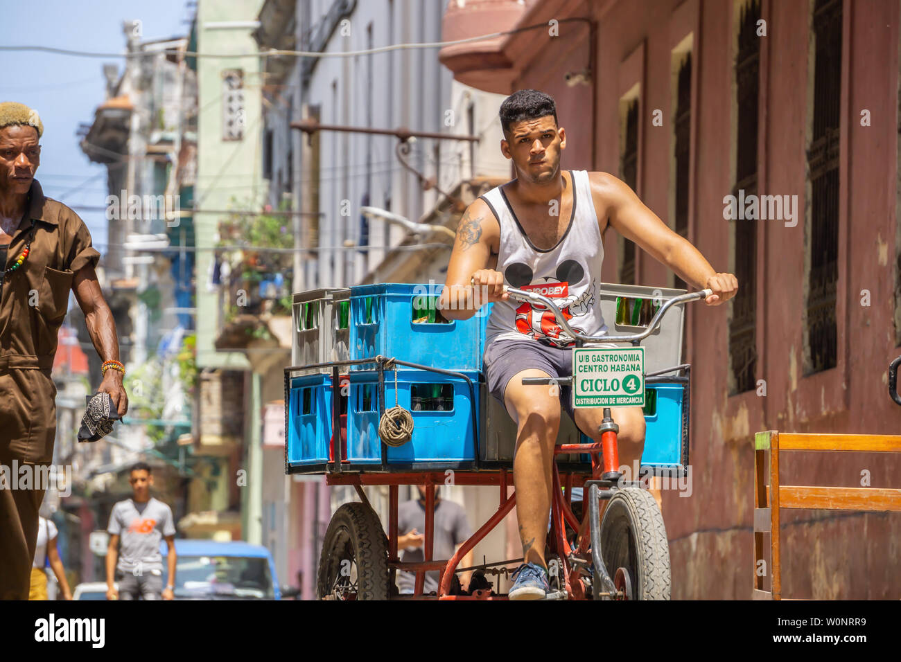 Havana, Cuba - May 16, 2019: Bicycle Taxi Driver in the street of Old ...