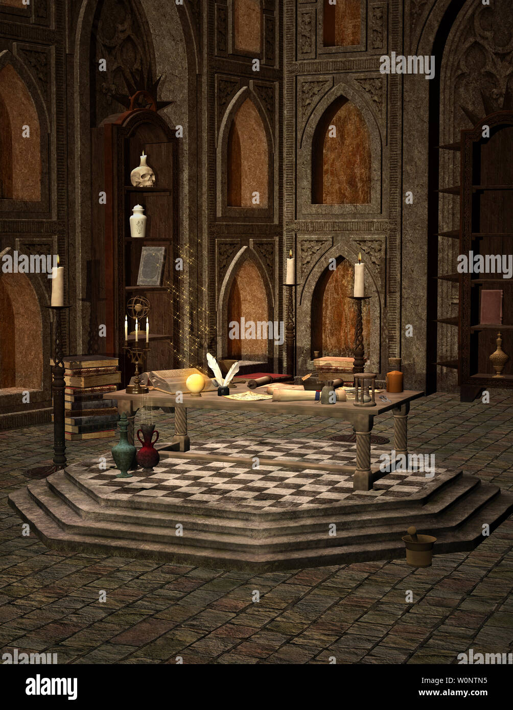 Dark wizard room inside an ancient church crypt Stock Photo - Alamy