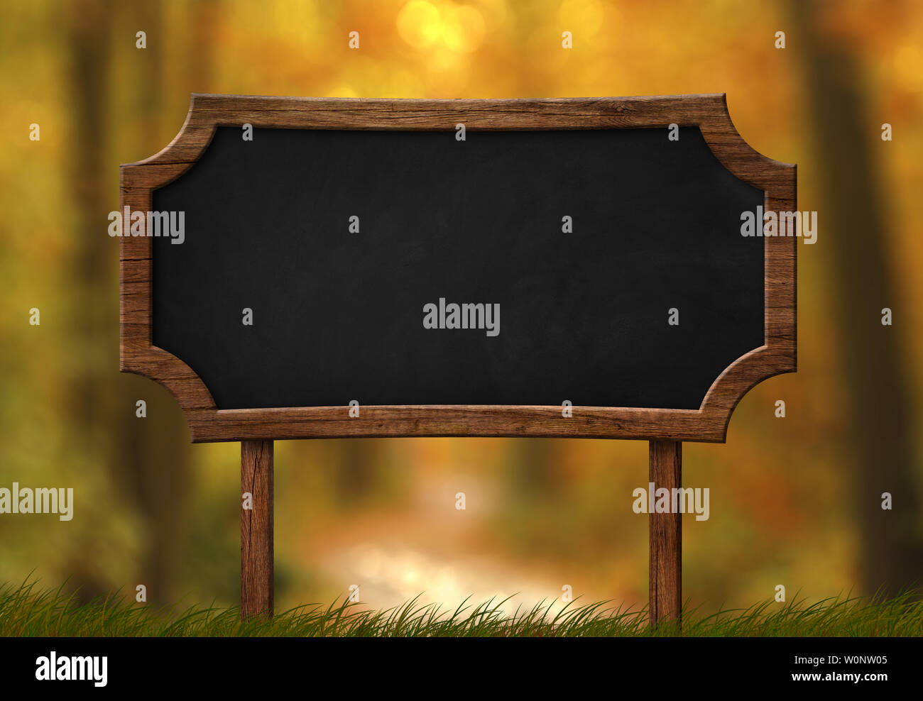 Decorative blackboard signboard autumn forest background Stock Photo ...