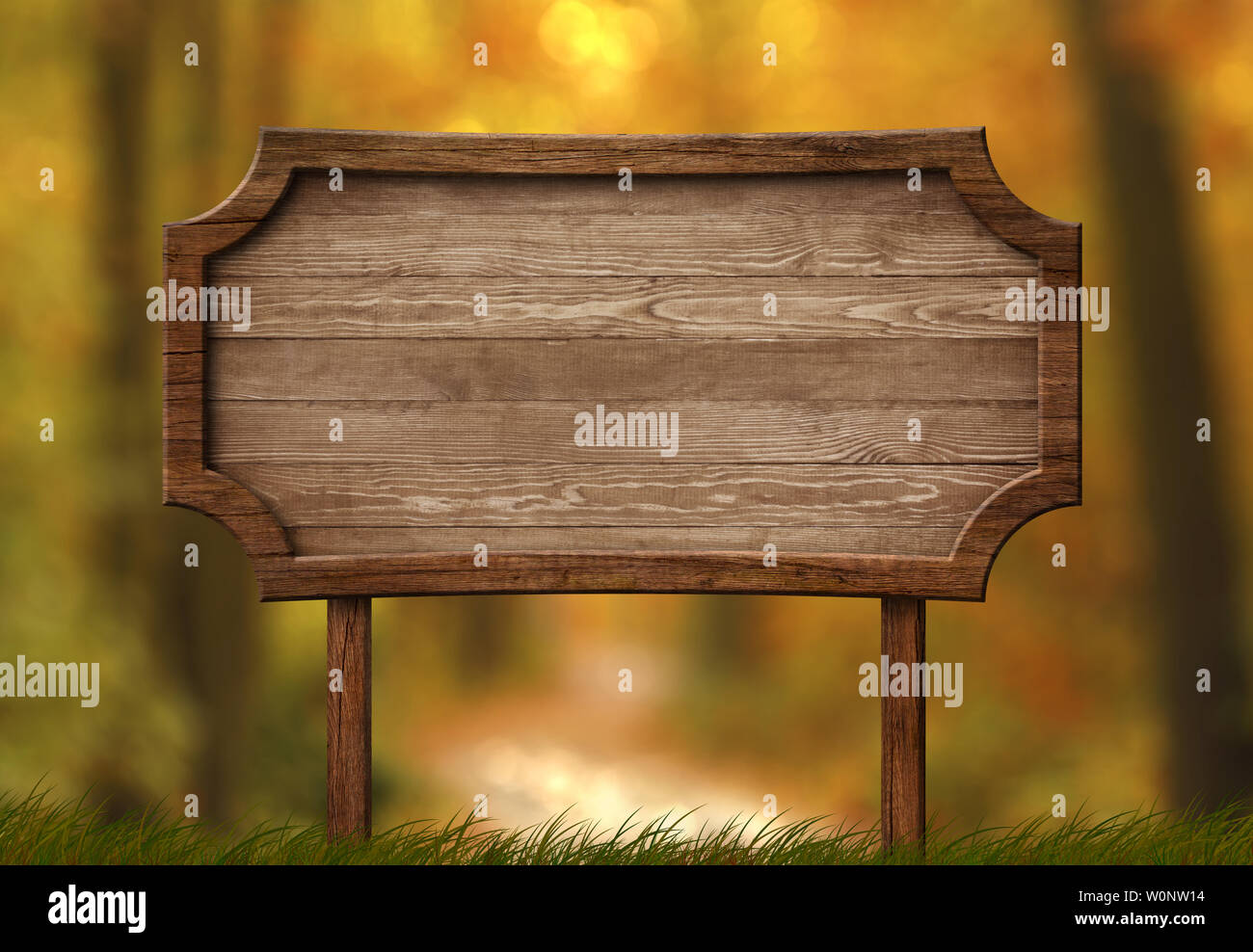 Decorative signboard autumn forest background Stock Photo - Alamy