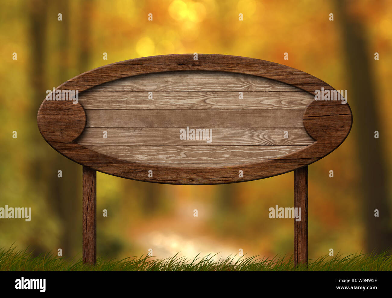 Oval signboard autumn forest background Stock Photo - Alamy