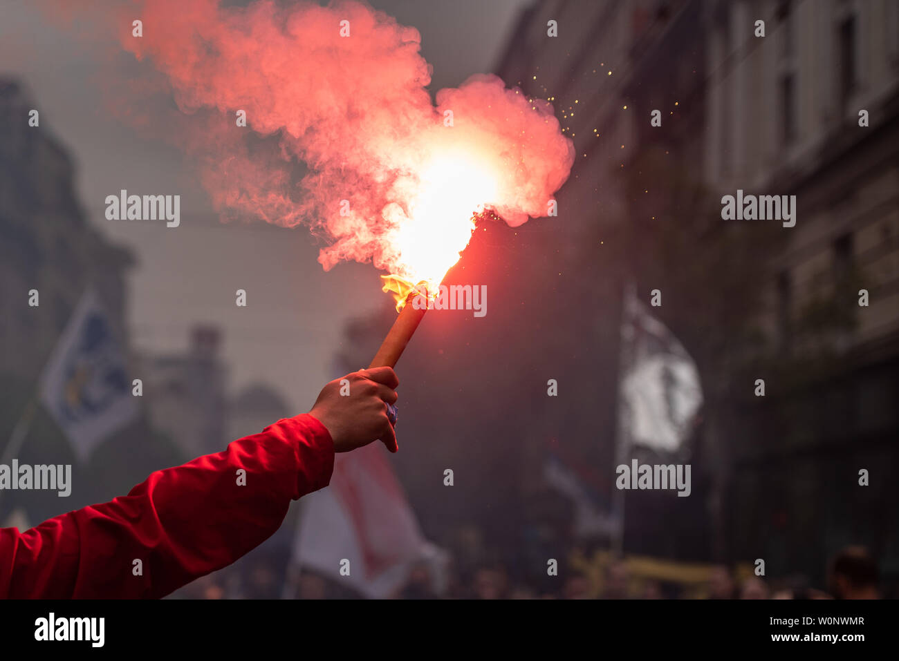 Man holding flaming torch during protest Stock Photo - Alamy