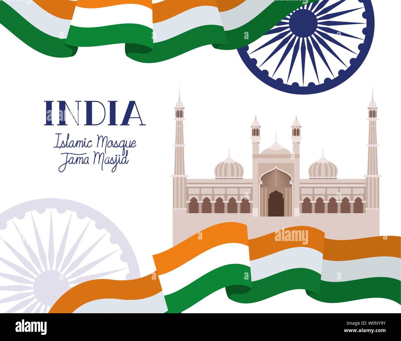 indian jama masjid temple with flag Stock Vector Image & Art - Alamy