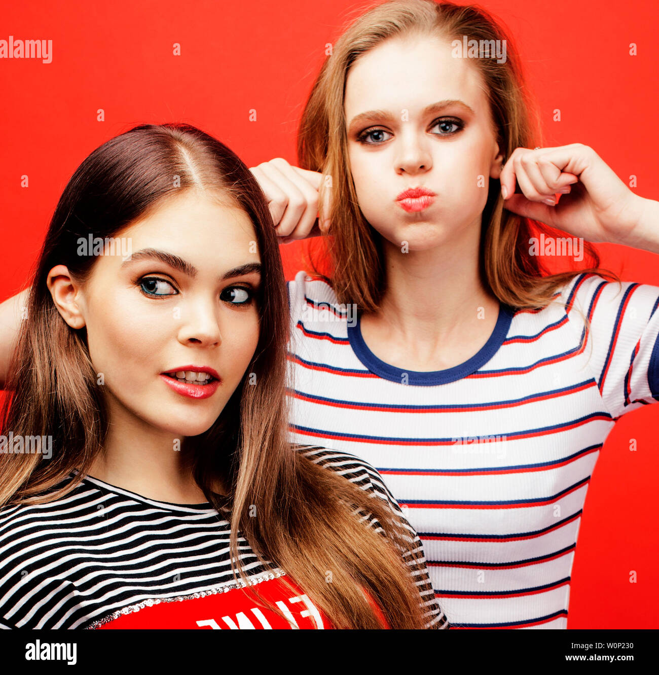 two best friends teenage girls together having fun, posing emotional on ...