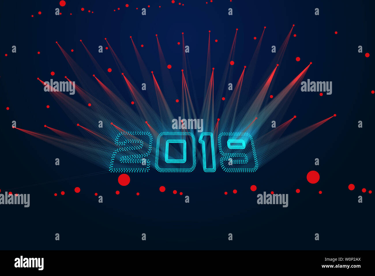 Point lines make up 2019 tech sense 3d numbers Stock Photo - Alamy