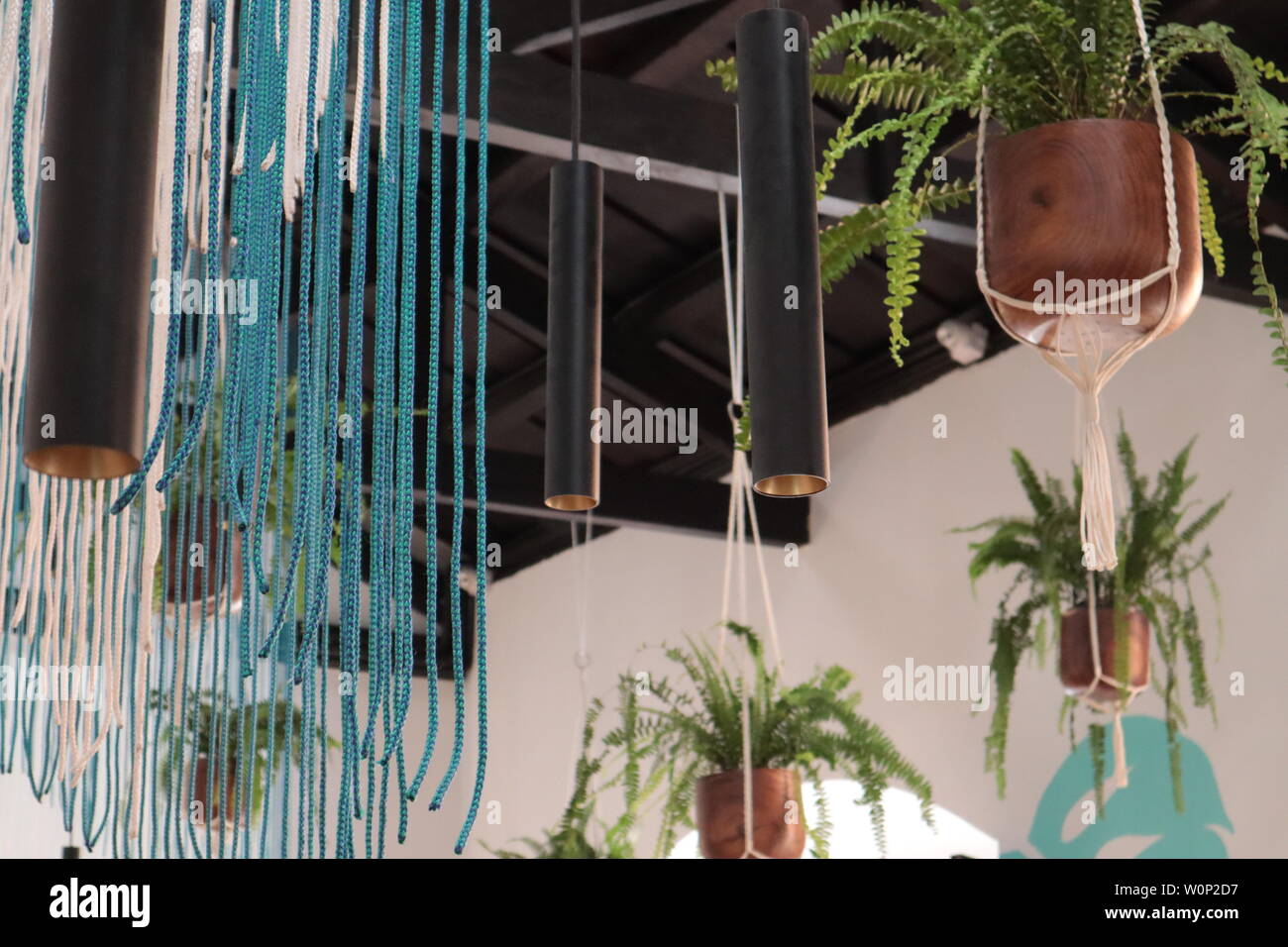 Hanging art installation closeup in a hipster restaurant Stock Photo ...