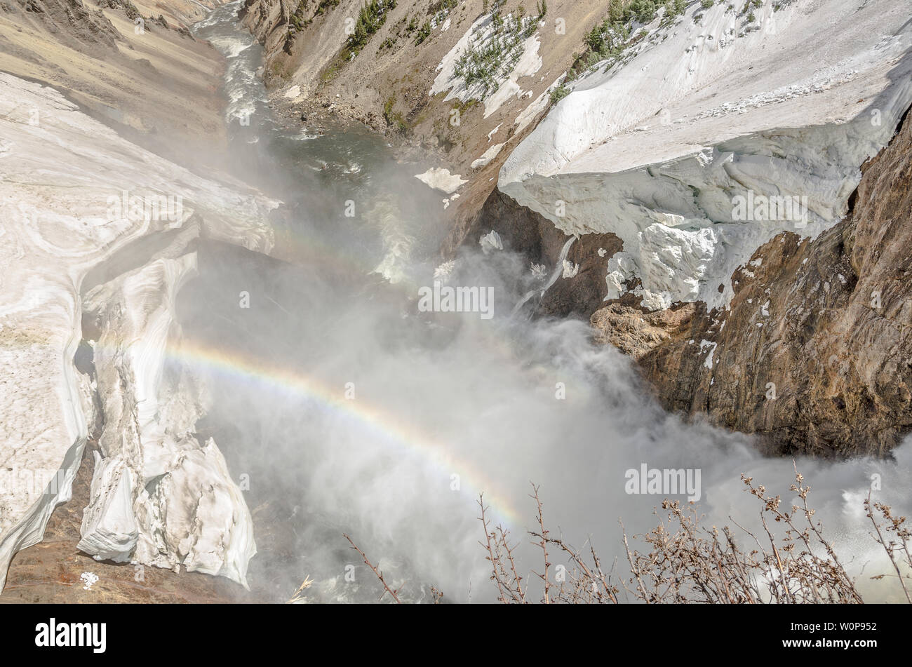 Bird's eye view of the Lower Falls of the Yellowstone River in the ...