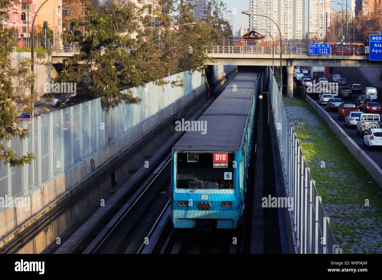SANTIAGO, CHILE - JULY 2017: One of the oldest Santiago Metro trains ...