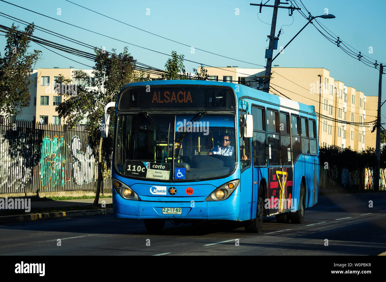 SANTIAGO, CHILE - AUGUST 2016: A Transantiago bus at a bus stop Stock ...