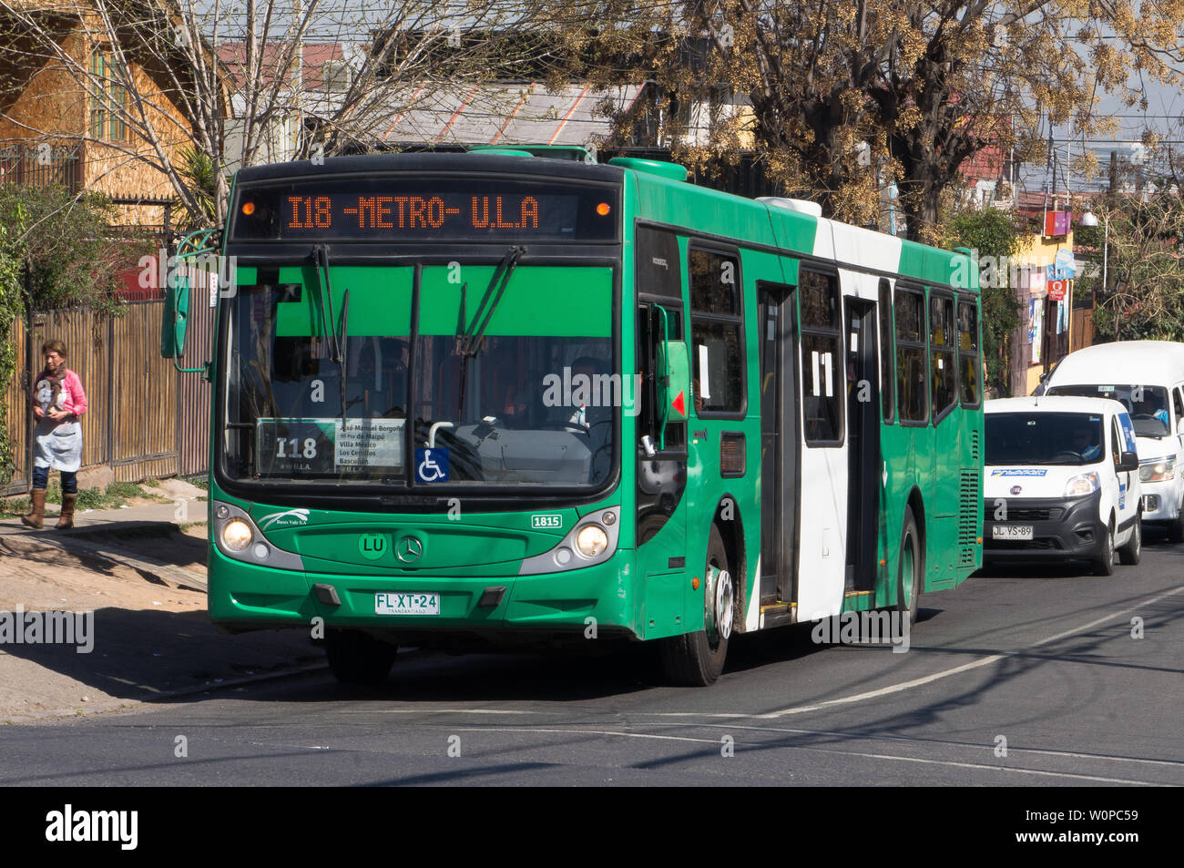 SANTIAGO, CHILE - SEPTEMBER 2018. A Transantiago bus stopped at a bus ...
