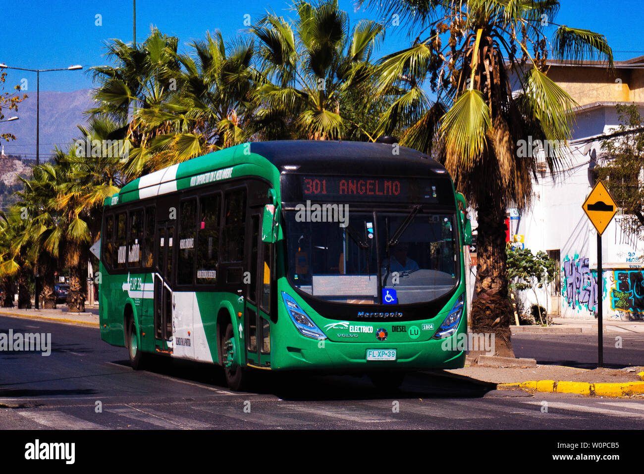 SANTIAGO, CHILE - MARCH 2017: The only hybrid Transantiago bus on the ...