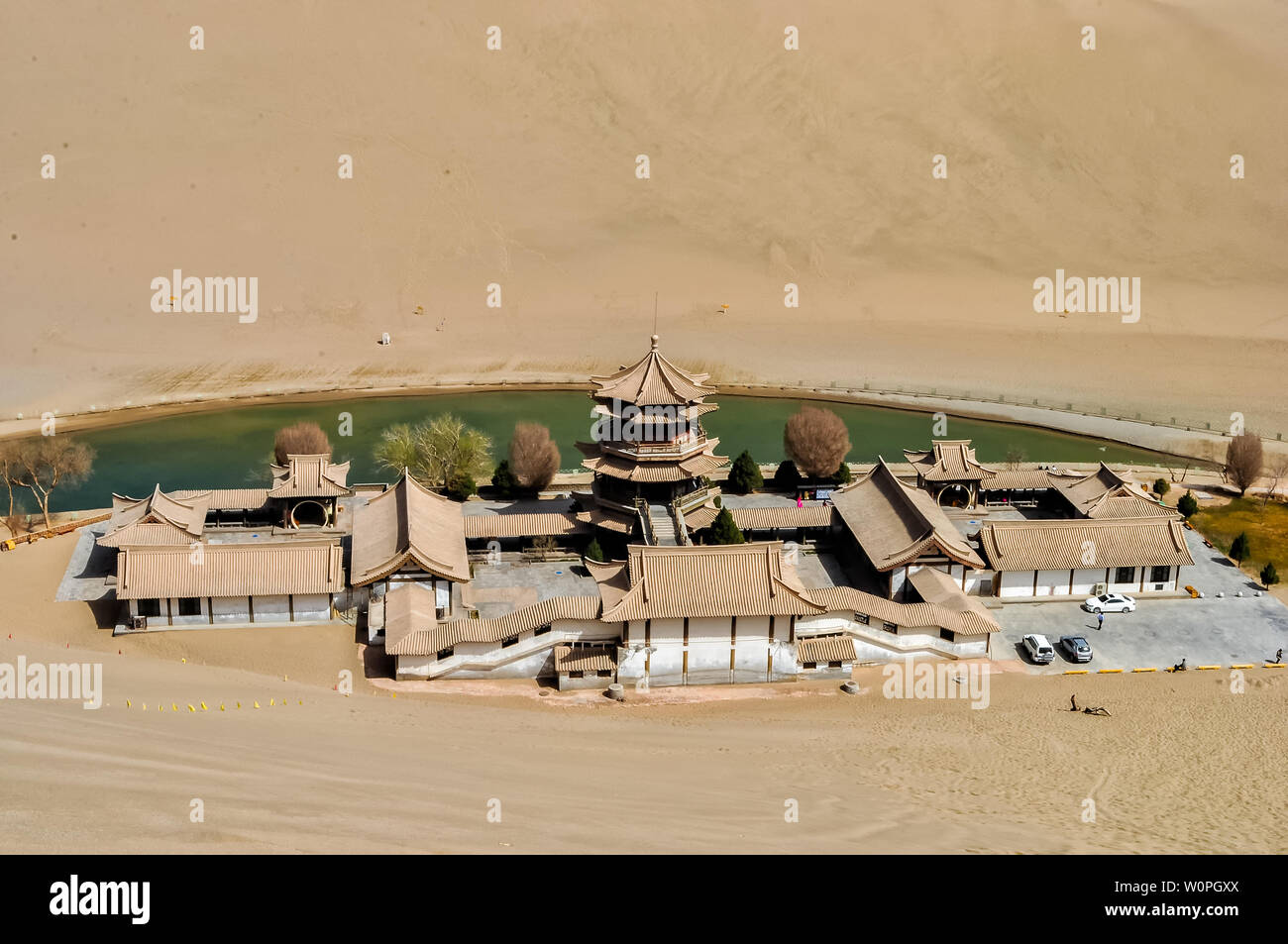 Crescent Spring in Mingsha Mountain, Dunhuang, Gansu Province Stock ...