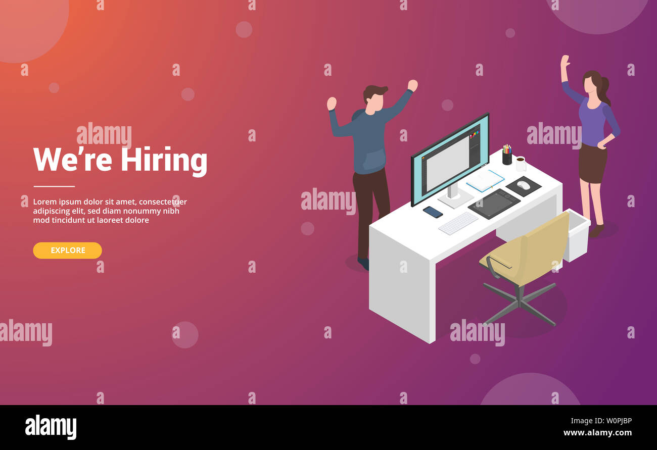 hire or hiring designer or graphic design concept with empty desk and ...