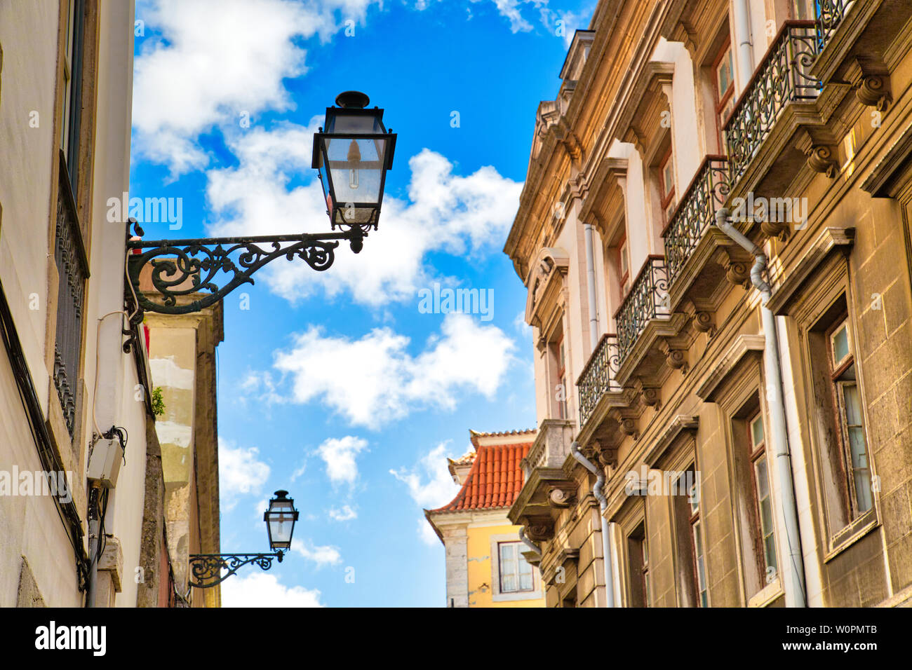 Typical architecture and colorful buildings of Lisbon historic center ...
