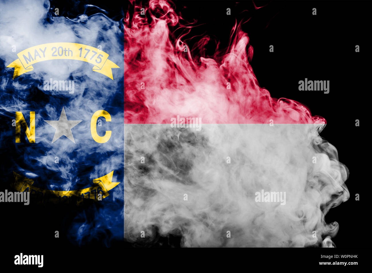The national flag of the US state North Carolina in against a gray ...