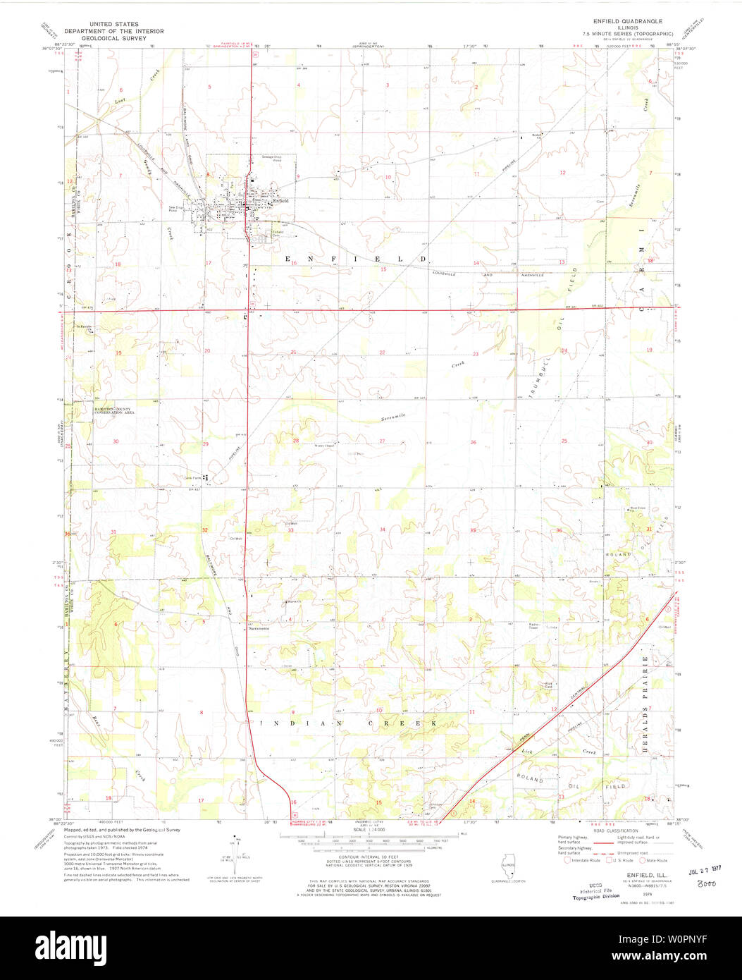 USGS TOPO Map Illinois IL Enfield 307529 1974 24000 Restoration Stock ...