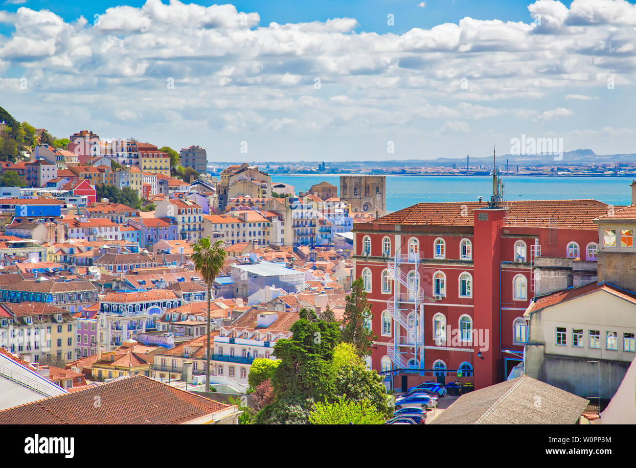 Typical architecture and colorful buildings of Lisbon historic center ...