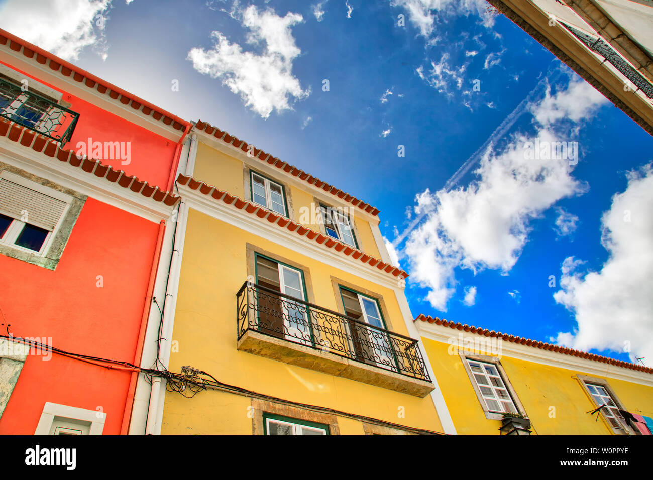 Typical architecture and colorful buildings of Lisbon historic center ...